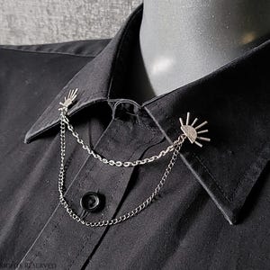 Rising Sun Collar Pin - Sunrise Sunray Horizon Double Chain Pin Gothic ...