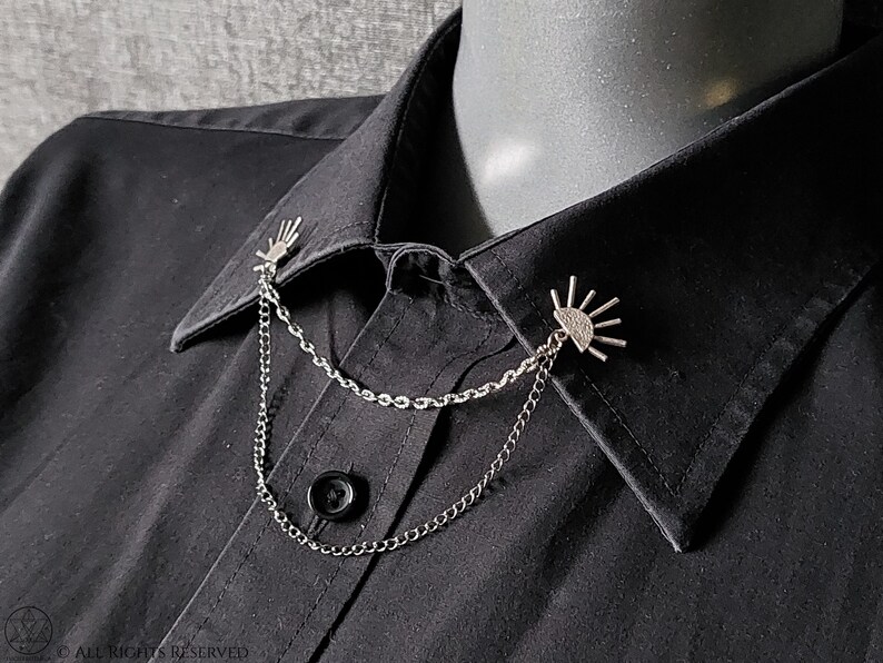 Rising Sun Collar Pin - Sunrise Sunray Horizon Double Chain Pin Gothic ...