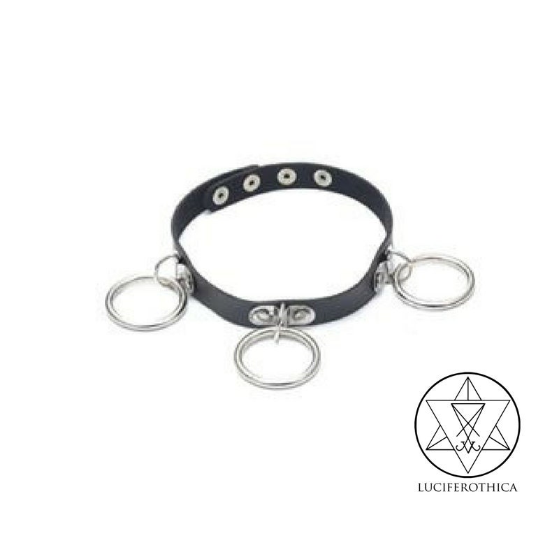 Triple O Ring Choker Choker Gothic Bdsm Sm Sub Fetish Goth Collar Pu Leather