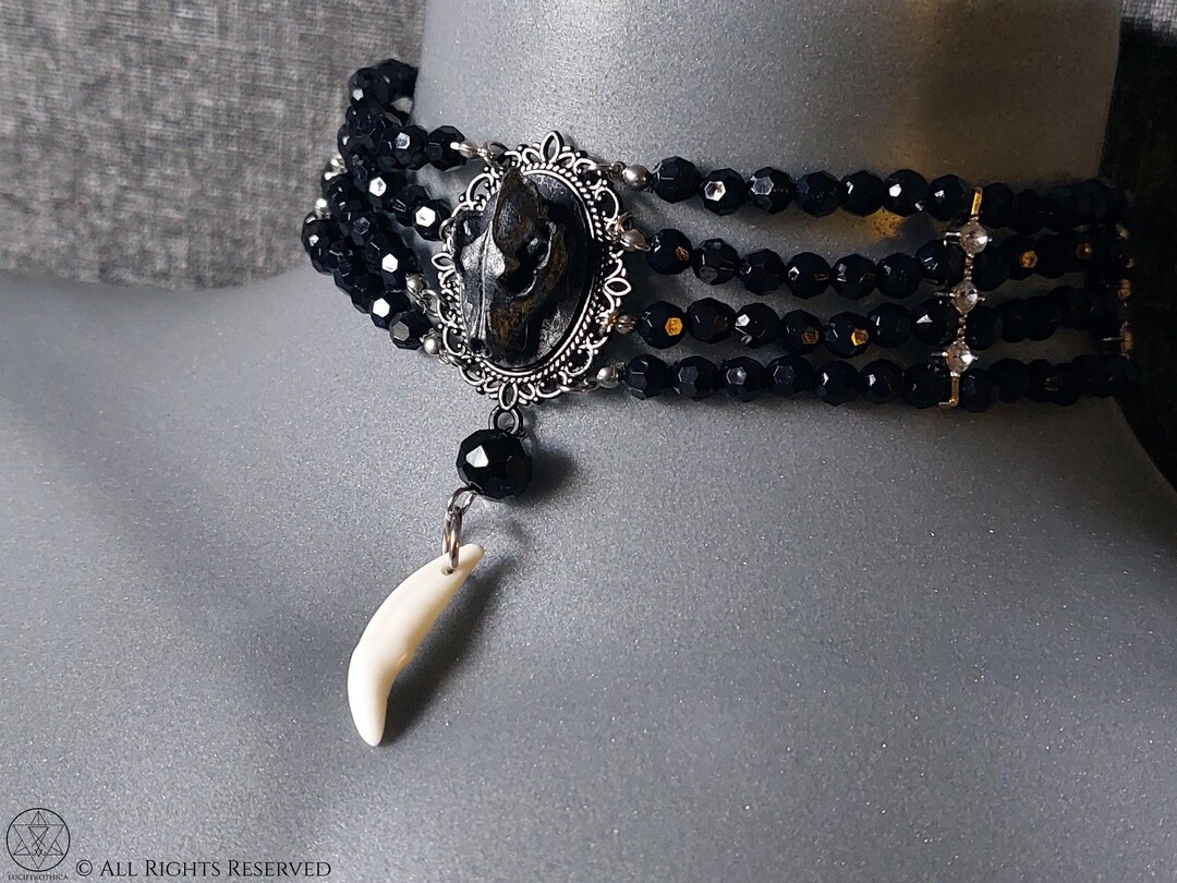 Victorian Gothic Wolf Skull Choker With Tooth Pendant - Occult Resin ...