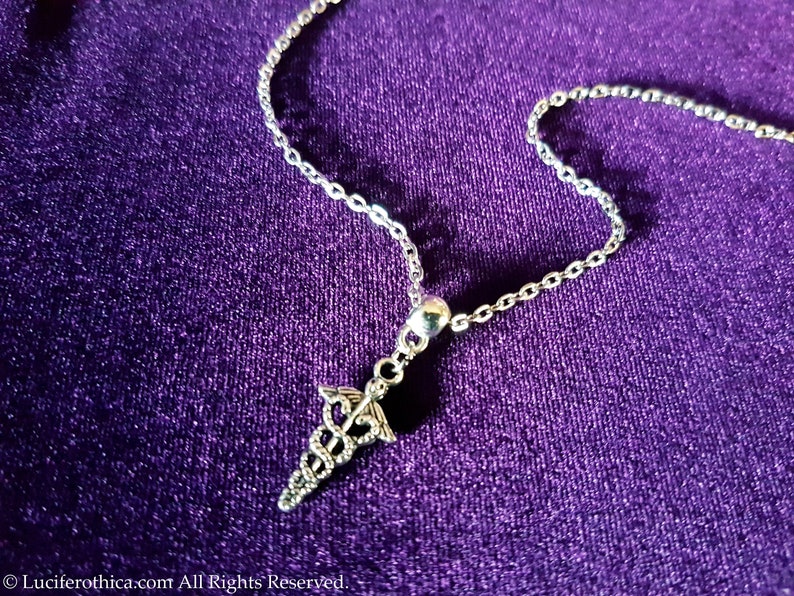 Mini Caduceus Pendant Staff of Caduceus Wing Serpents Goth - Etsy