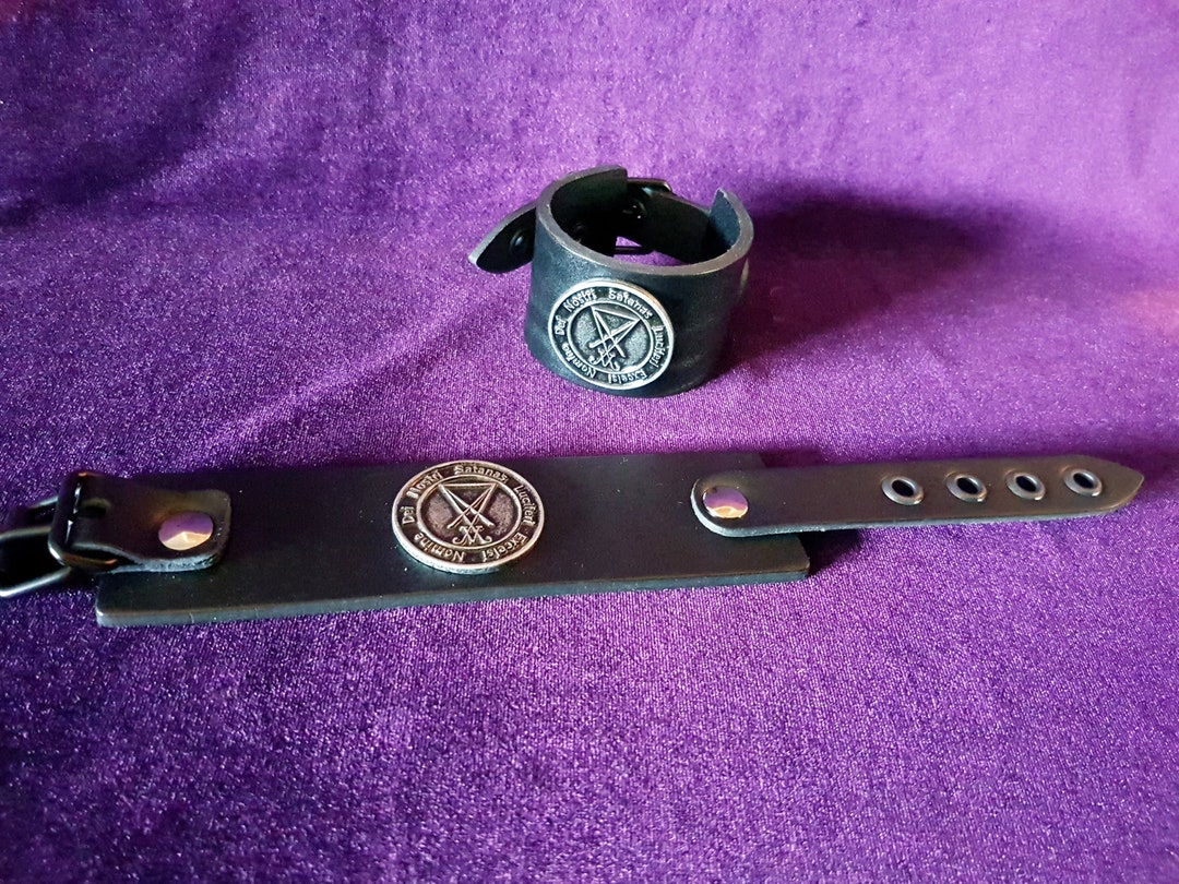 Leather Sigil of Lucifer Satanic Bracelet - Satanic Luciferian Occult ...