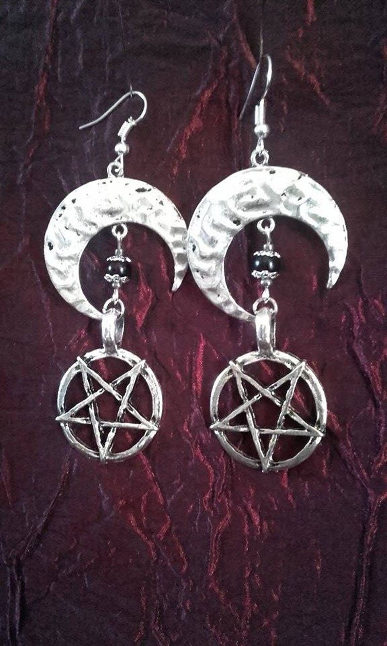 Satanic Moon Earrings for Black Witches Inverted Pentagram - Etsy