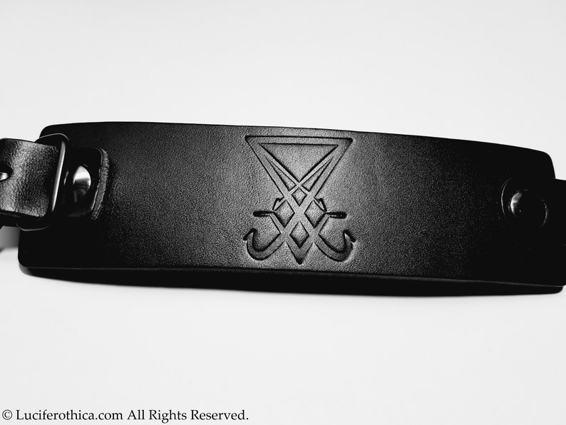 Black Leather Sigil of Lucifer Bracelet 2 Styles Occult - Etsy