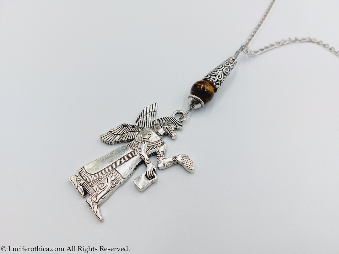 Anunnaki Pendant With Tigereye Crystal - Sumerian Necklace Mesopotamian ...