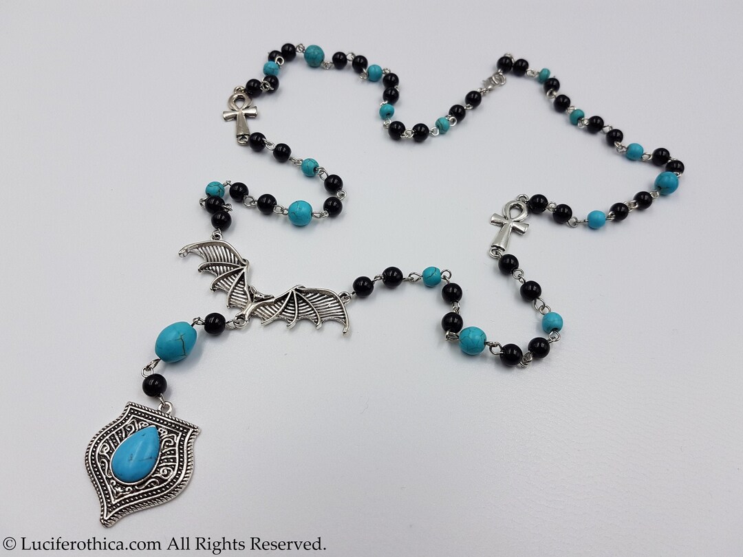 Gothic Vampire Rosary With Turquoise Crystals - Occult Vamp Goth Ankh ...