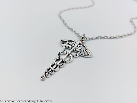 Caduceus Pendant Staff of Caduceus Wing Serpents Goth Gothic - Etsy