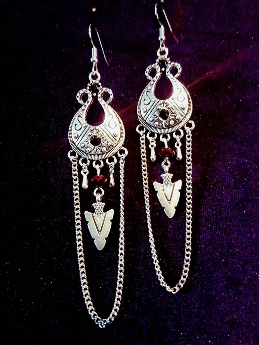 Gothic Arrowhead Earrings - Victorian Tradgoth Elegant Chain Bard ...