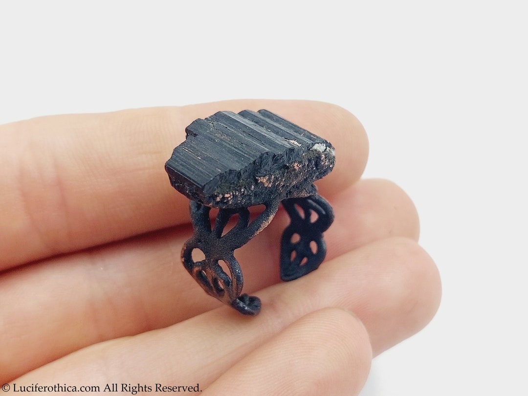Raw Black Tourmaline Ring (electroformed Copper) Electroforming Raw ...