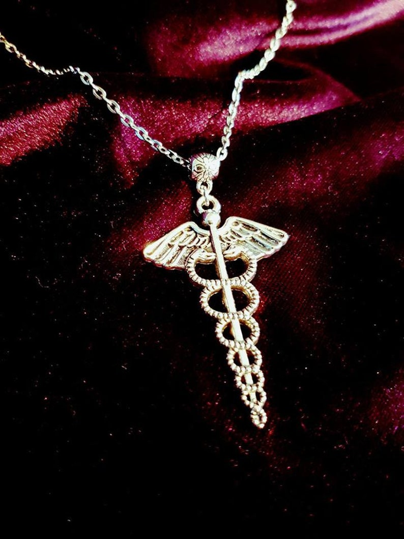 Caduceus Pendant Staff of caduceus wing serpents goth gothic | Etsy