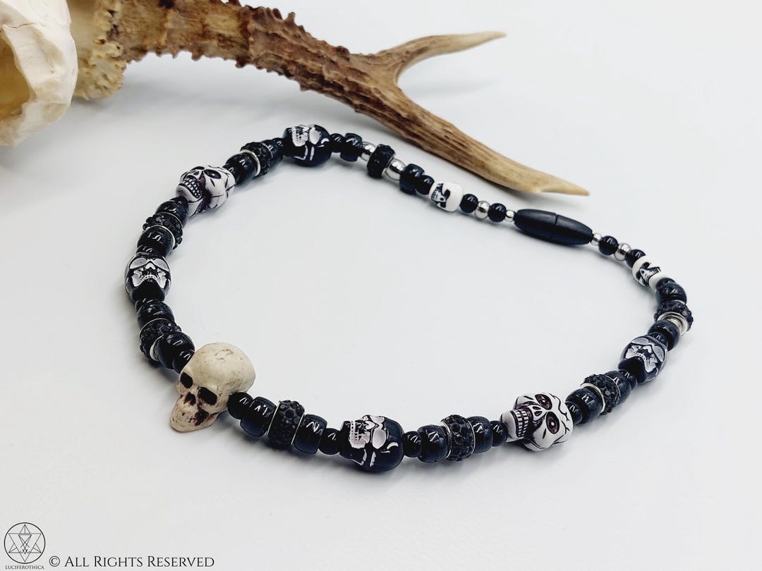 Baron Cimetière Skull Necklace - Beaded Black & White Skull Jewelry ...