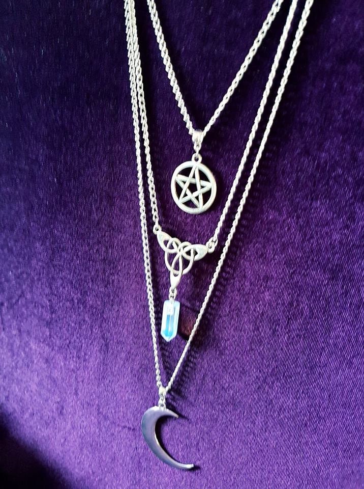 Triple Chain Pagan Necklace - pagan opalite celtic wicca pendant