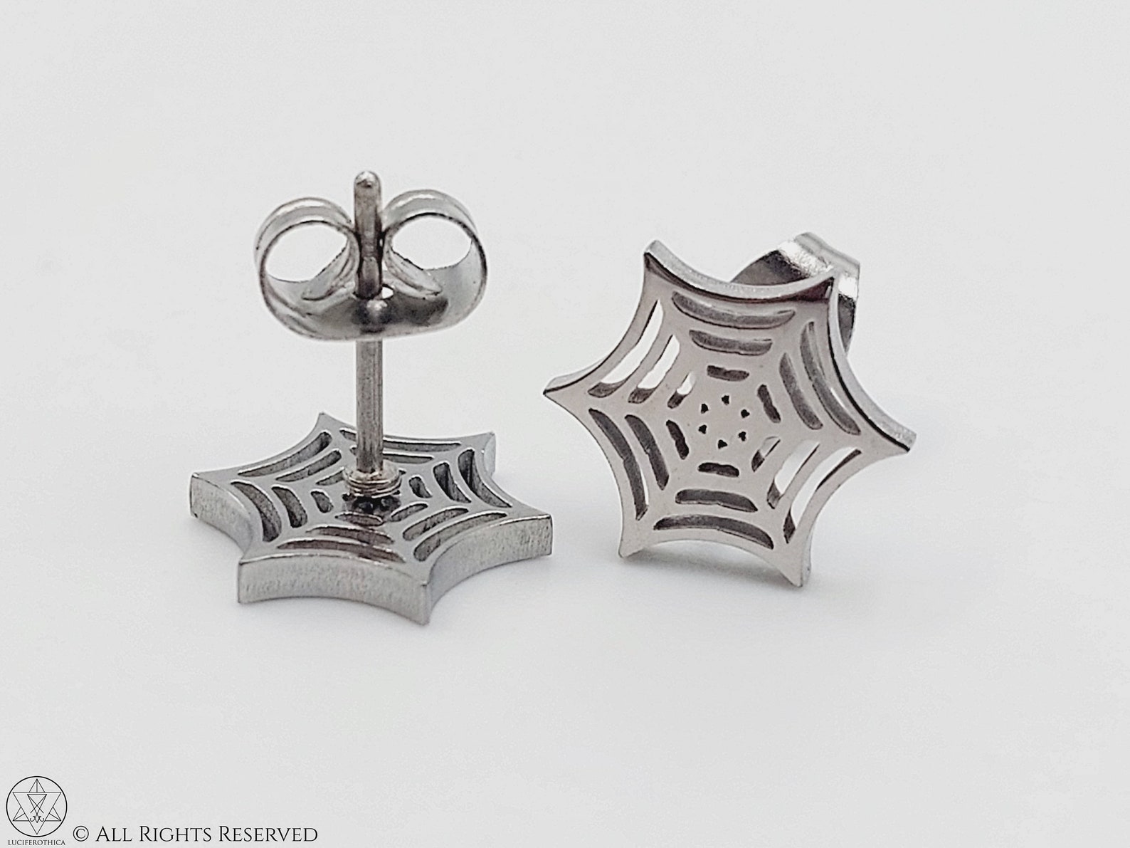 Mini Cobweb Earstuds (stainless Steel - Pair) - Silver Tone Spider ...