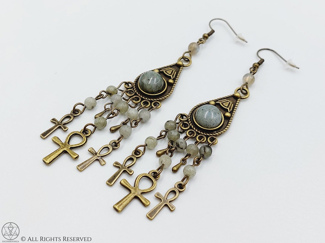 Labradorite Ankh Earrings - Egyptian Gemstone Ankh Lifecross Pharao ...