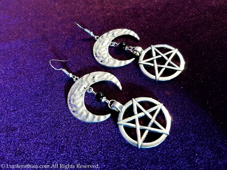 Satanic Moon Earrings for Black Witches Inverted Pentagram - Etsy