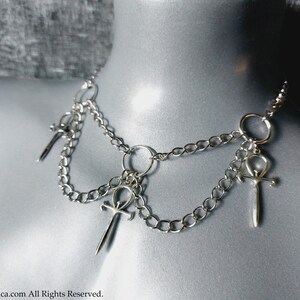 Triple Vampire Ankh Chain Choker - Goth Gothic Vampiric Order Wisdom ...