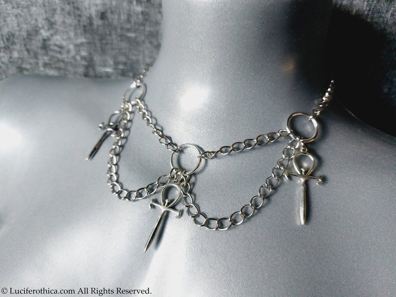 Triple Vampire Ankh Chain Choker Goth Gothic Vampiric Order - Etsy