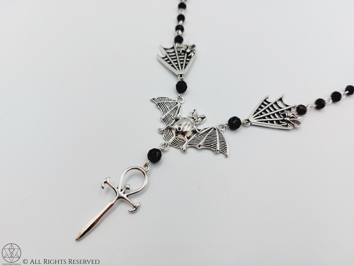 Vampire Ankh Bat Necklace - Occult Vampire Nosferatu Ankh Pendant ...