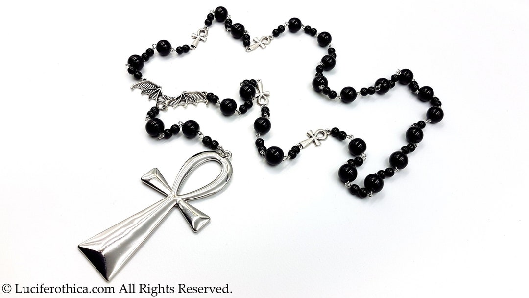 Huge Vampire Ankh Rosary - Occult Vamp Goth Ankh Beads Bat Gothic ...