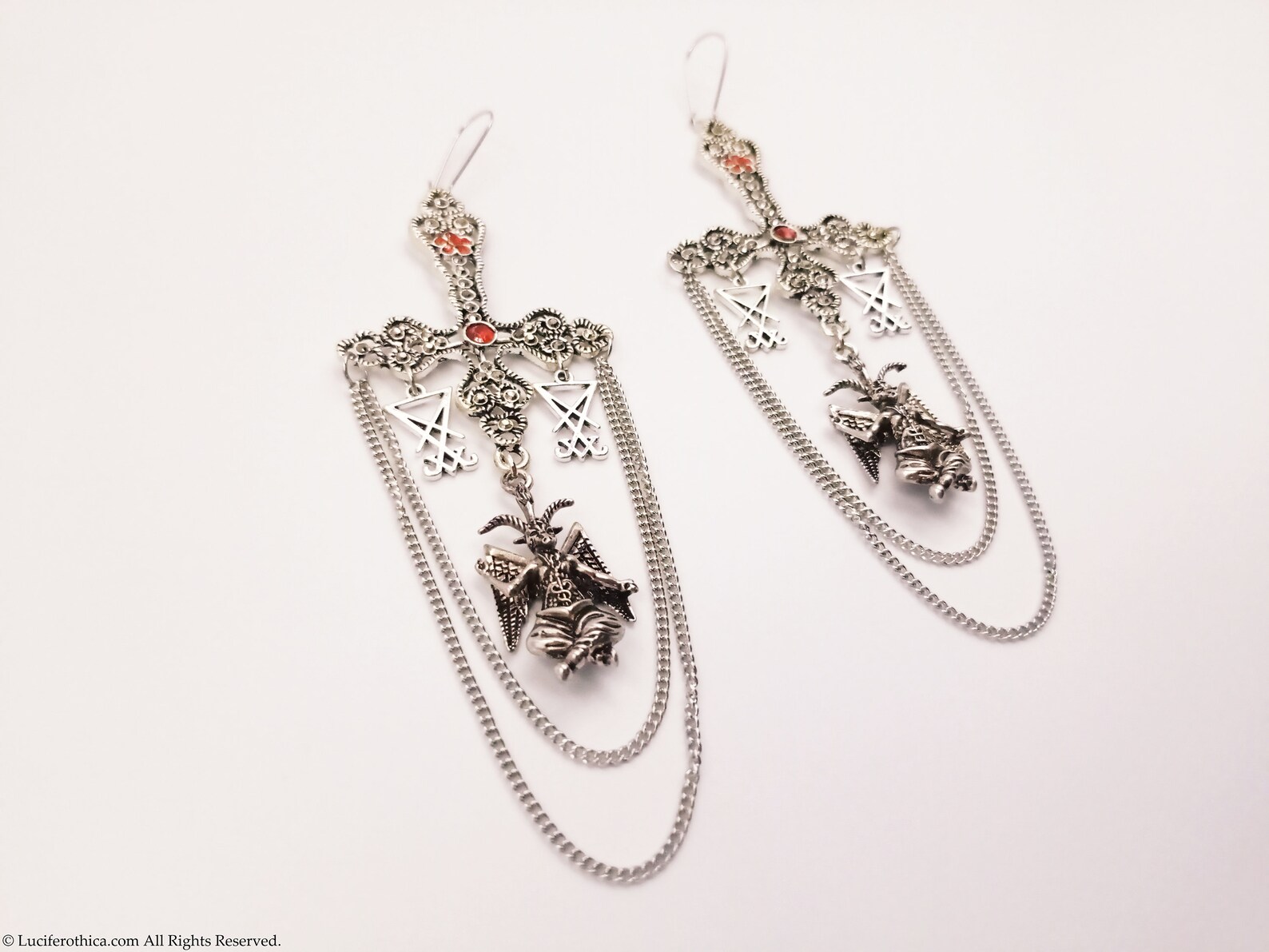 Luciferian Inverted Cross Baphomet Earrings - Sigil of Lucifer Occult ...
