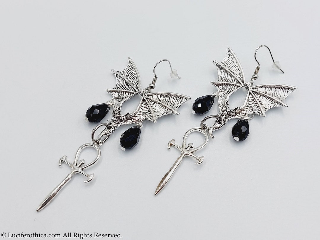 Vampire Ankh Bat Earring - Occult Vampire Nosferatu Ankh Earrings ...