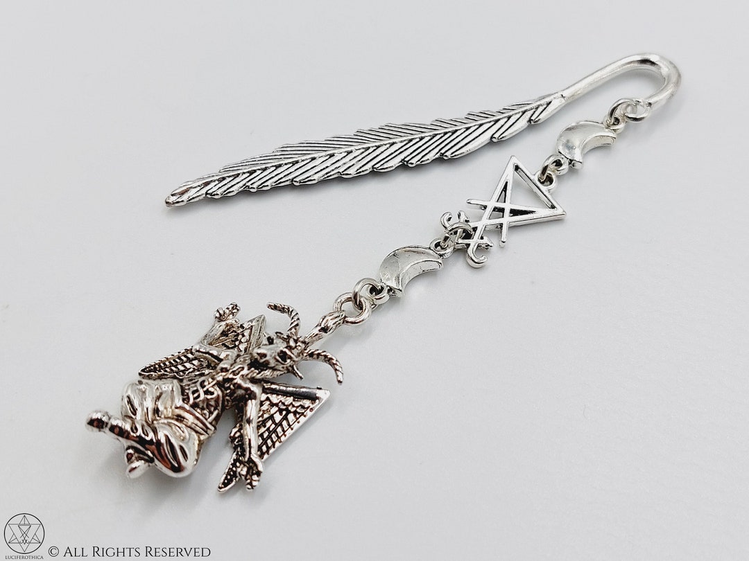 Baphomet Bookmarker With Sigil of Lucifer - Occult Book Marker Feather ...