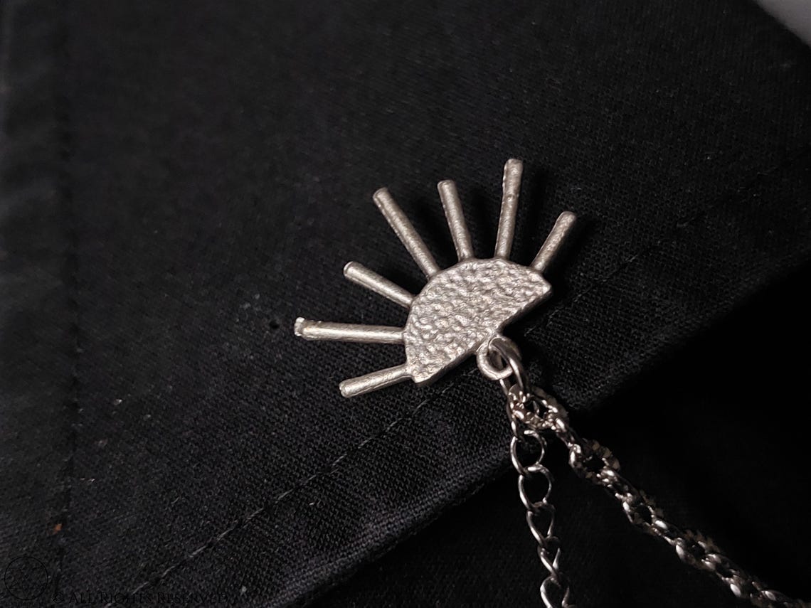 Rising Sun Collar Pin - Sunrise Sunray Horizon Double Chain Pin Gothic ...