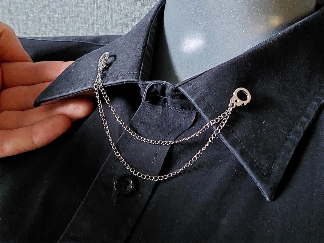 Handcuffs Collar Pin - Classy Bondage BDSM Gentleman Double Chain Pin ...