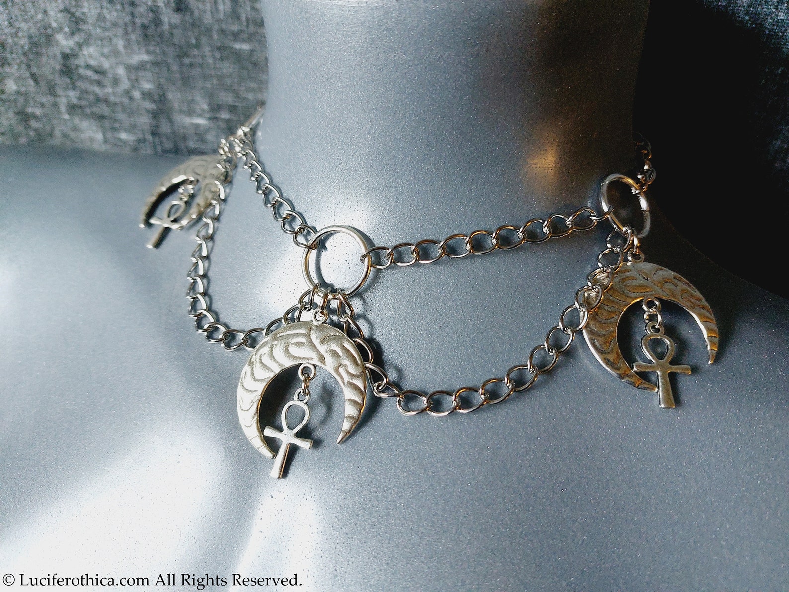 Triple Ankh Crescent Chain Choker Goth Gothic Vampiric Order - Etsy