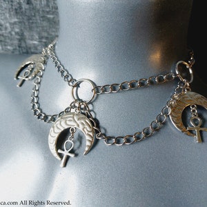 Triple Ankh Crescent Chain Choker - Goth Gothic Vampiric Order Wisdom ...