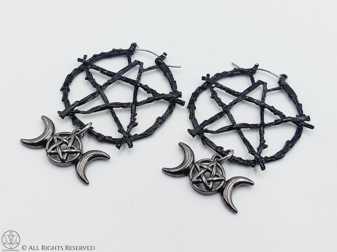 Hecate Triple Moon Goddess Hoop Style Earrings - Nekate Witch Maiden ...