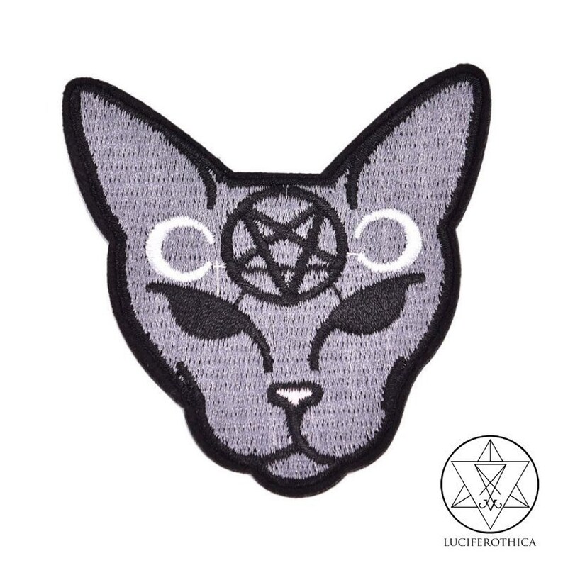 Iron on Occult Cat Patch Gothic Cat Inverted Pentagram - Etsy