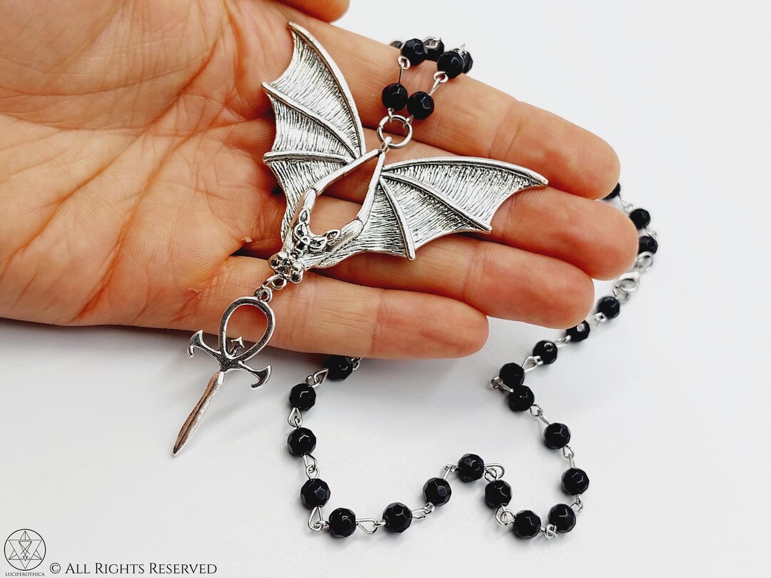 Vampire Ankh Bat Necklace - Rosary Style Traditional Vampgoth Ankh ...