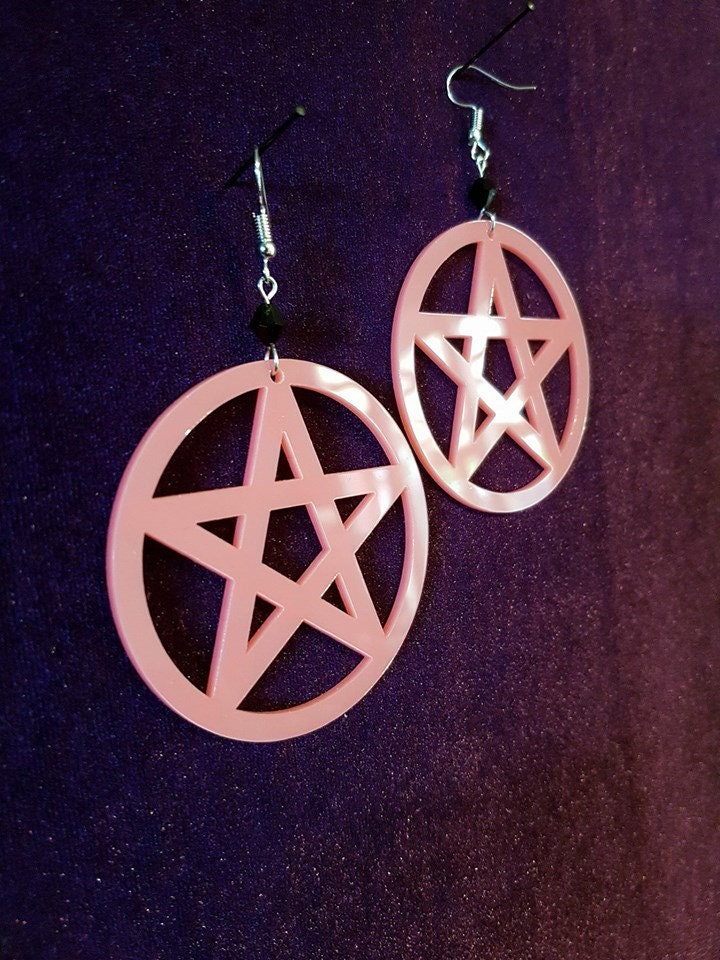 Pink Pentagram Earrings