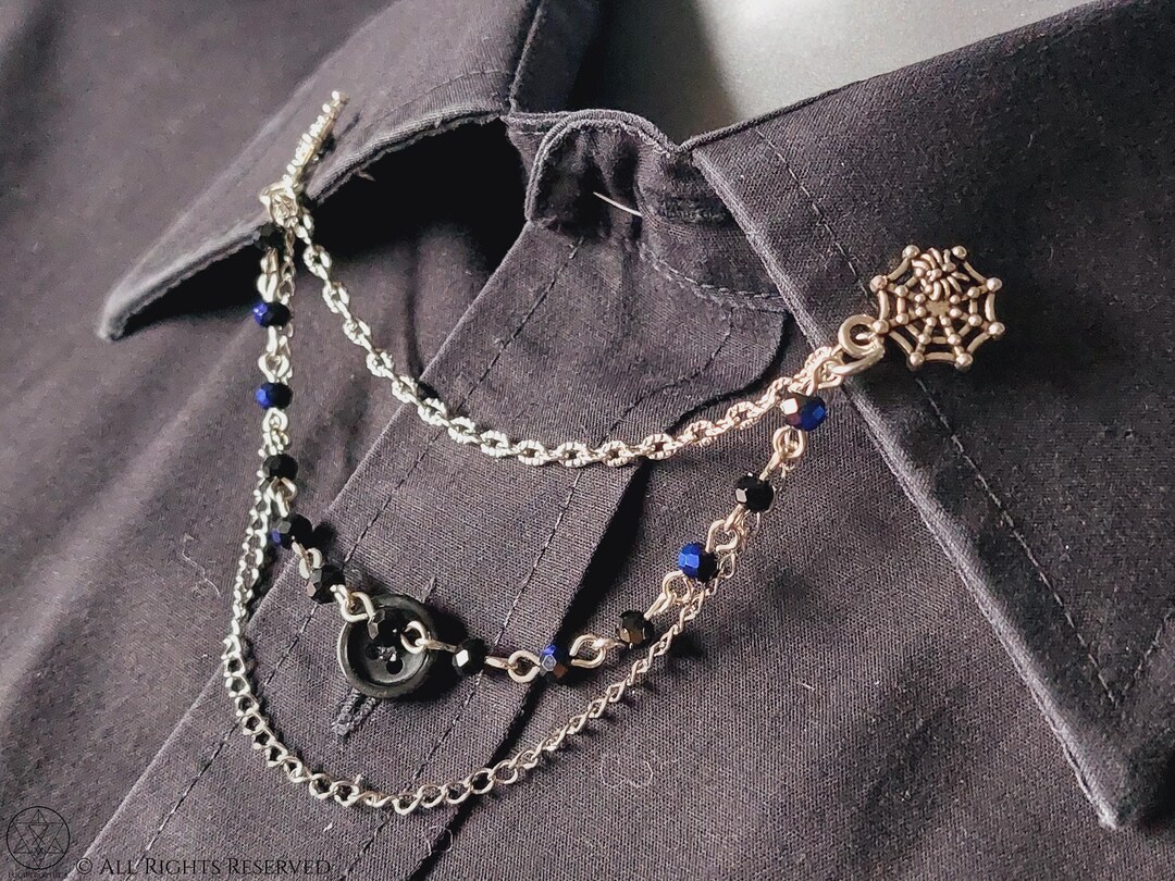Spider Collar Pin in Silver Tone - Triple Sipder Cob Web Chain Pin ...