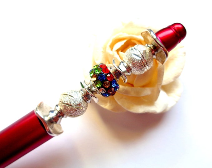 Handcrafted Jewel Writing Pen, Granite Silver Decor and Multi-colored ...