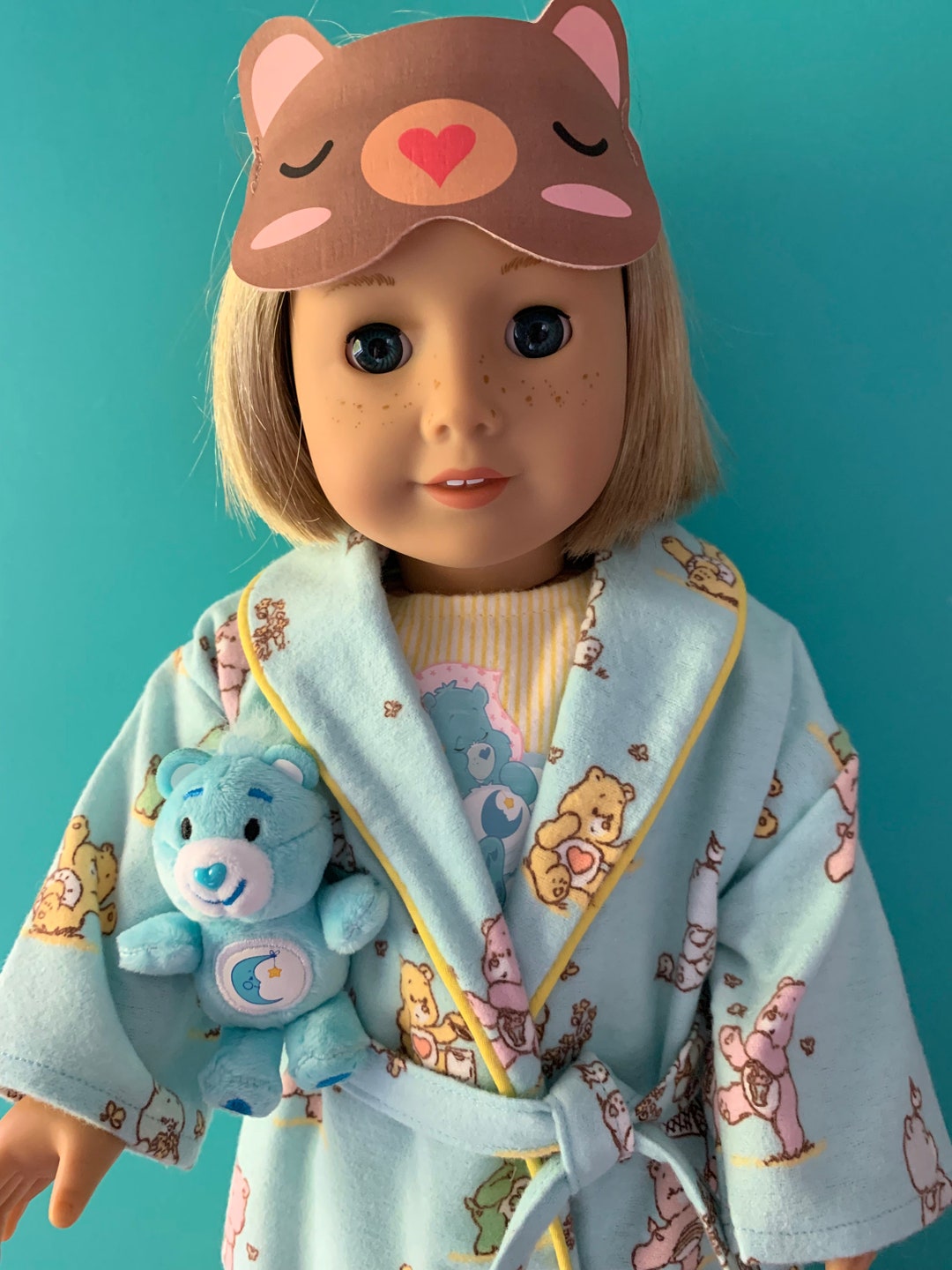 Aqua Care Bear Print Flannel Robe and Goodnight Bear Flannel Pj's, Mini ...