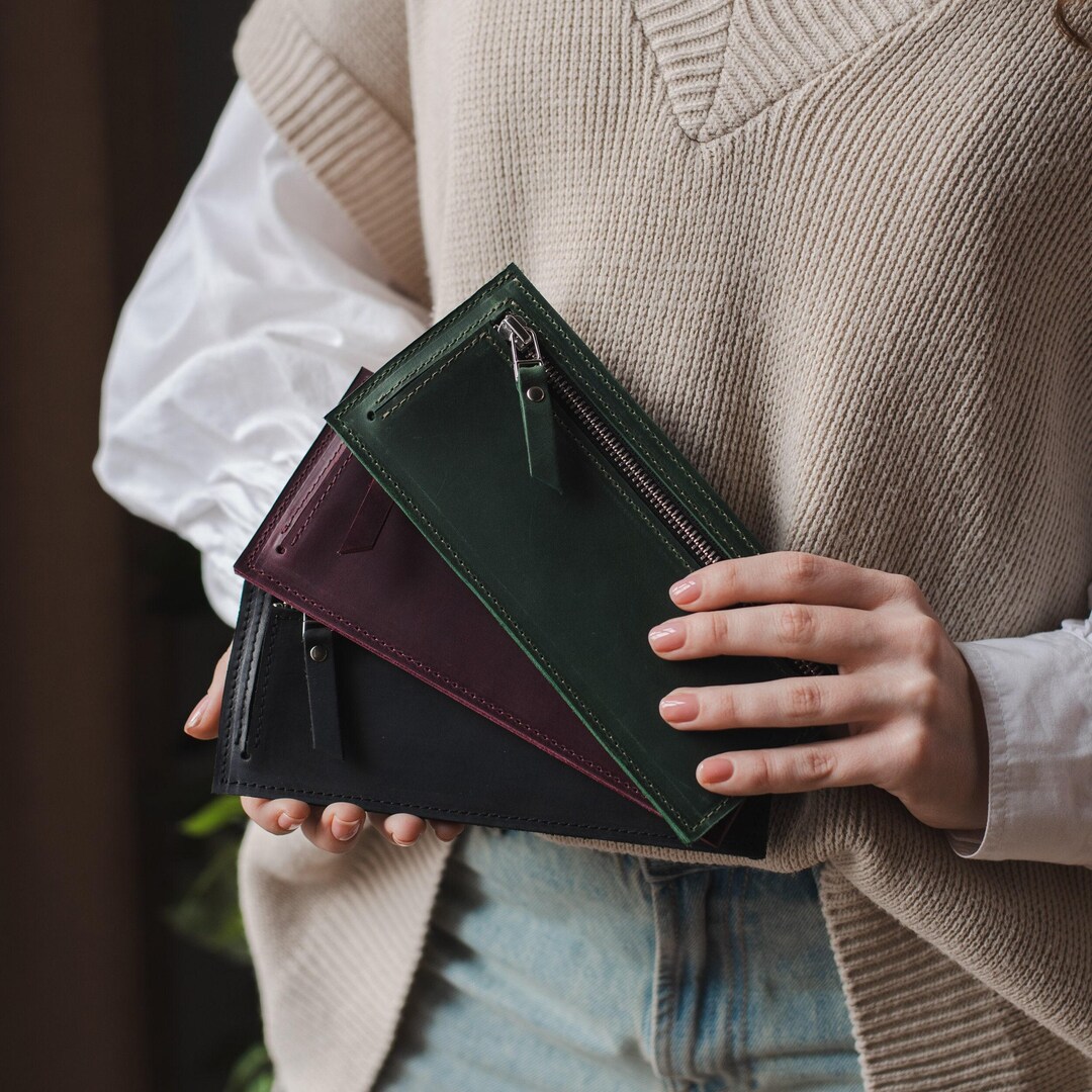 Personalized Leather Slim Wallet, Leather Money Sleeve, Leather Cash ...