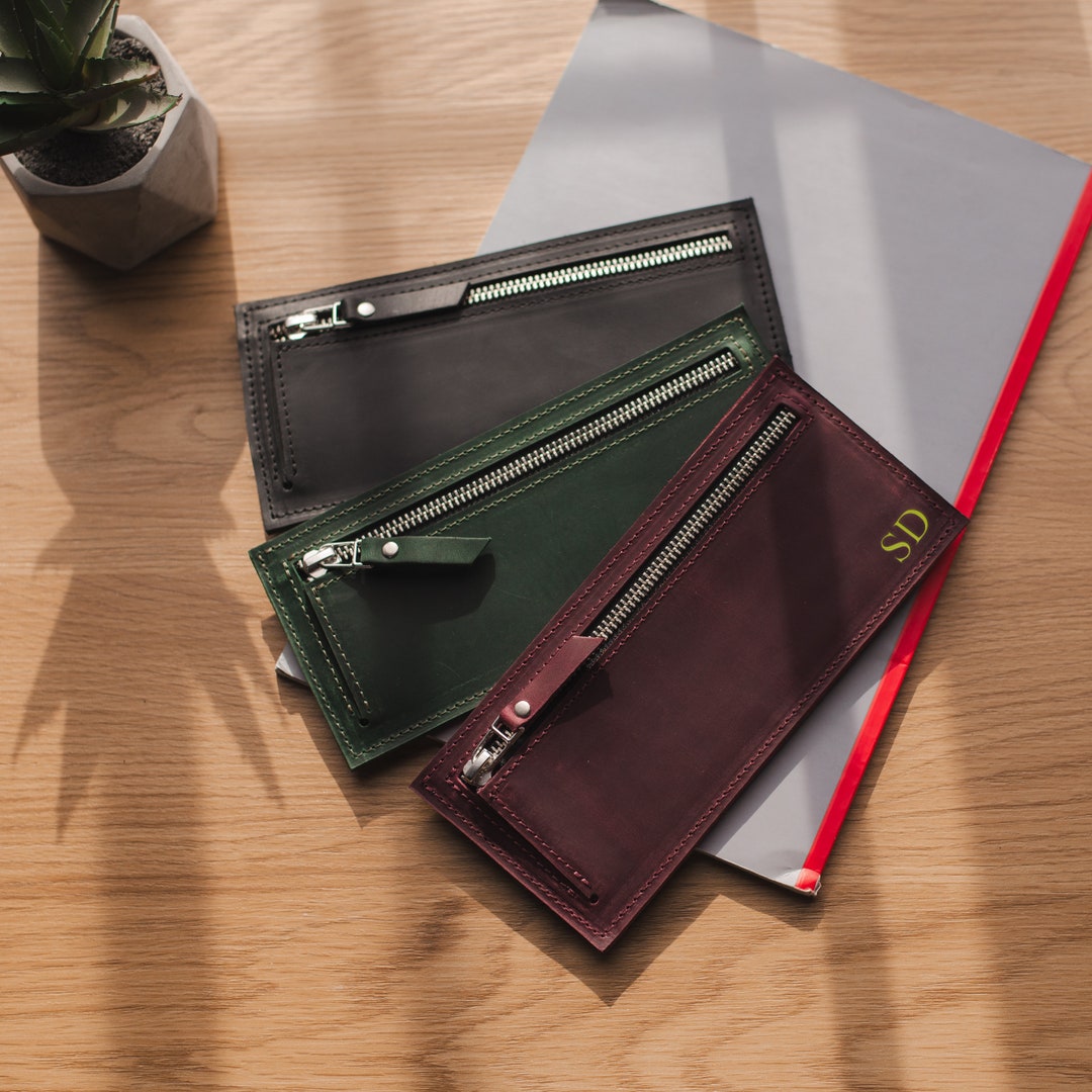 Engraved Leather Long Wallet, Slim Wallet Women, Leather Wallet Card ...