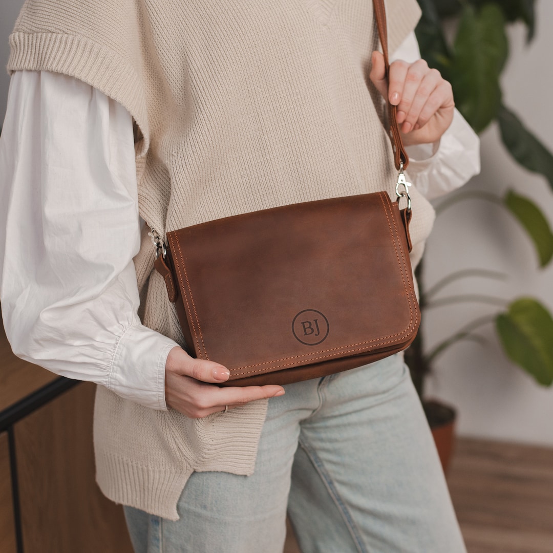 Small Leather Crossbody Messenger Bag, Personalized Crossbody Purse, Handmade Small Purse ...