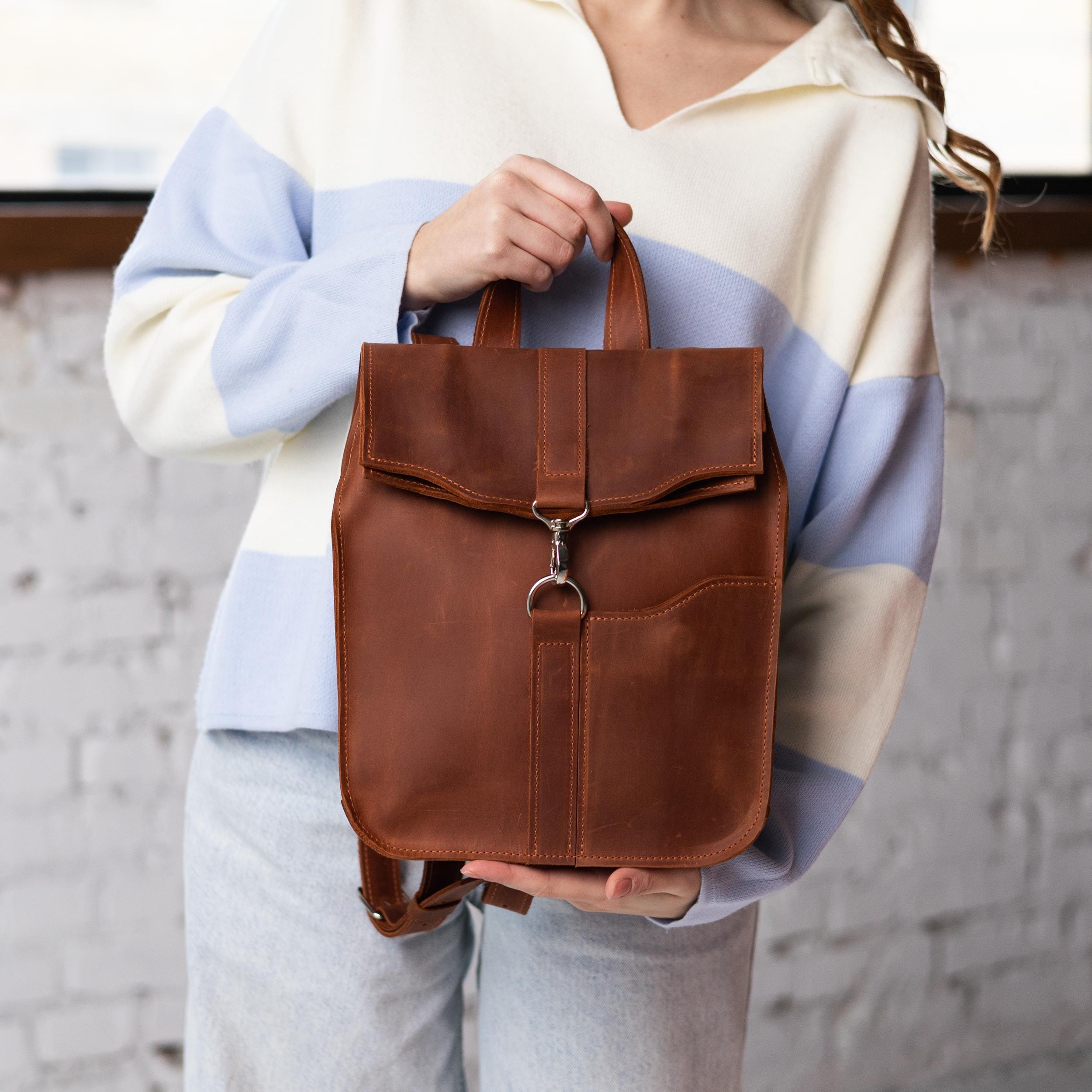 Small Backpack Women, Satchel Backpack, Brown Leather Backpack Purse ...