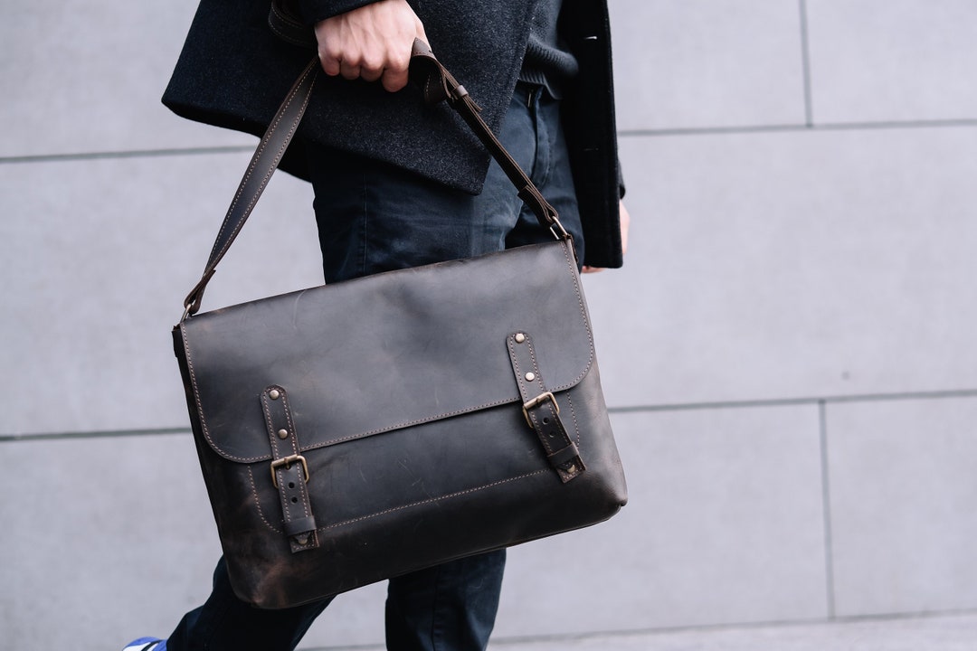 Leather Satchel Bag Men, Leather Shoulder Bag Men, Mens Laptop Bag 17 ...
