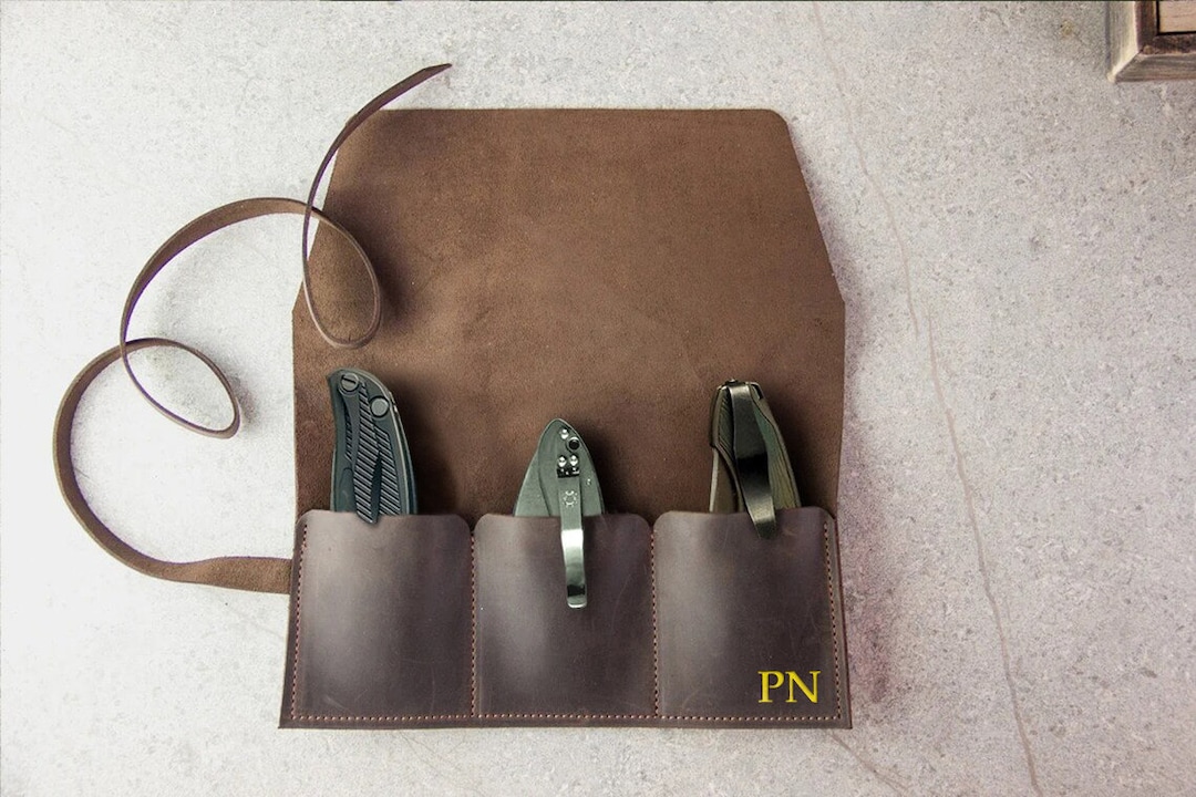 Leather Knife Roll,pocket Knife Roll,knife Travel Case,leather Knife ...