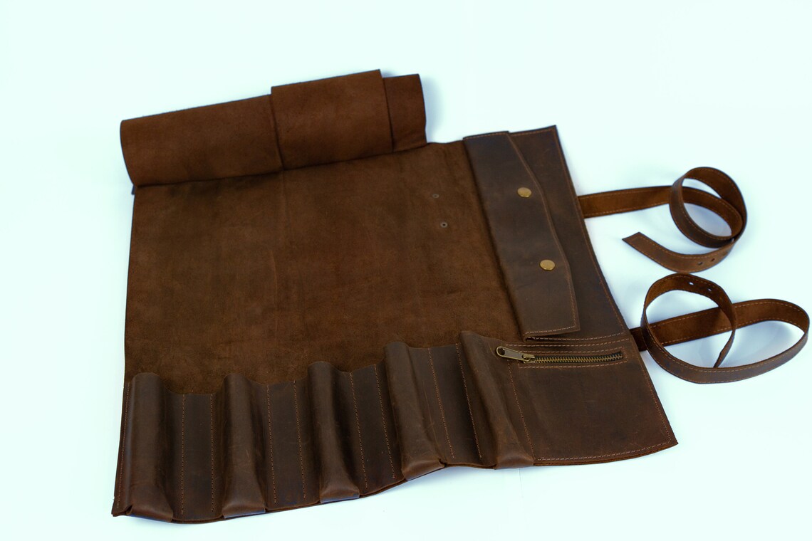 Knife bag chef Leather knife roll Chef knife roll Brown | Etsy