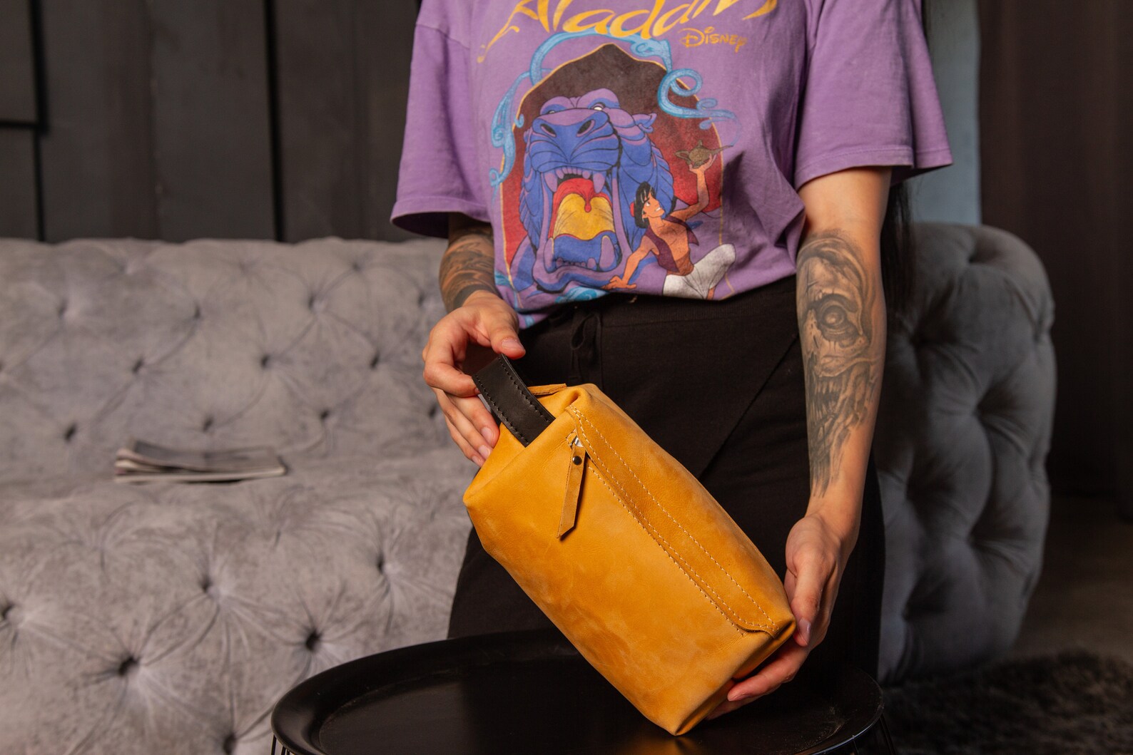 Dopp Kit Women Cosmetic Bag Yellow Dopp Kit Leather Dopp - Etsy