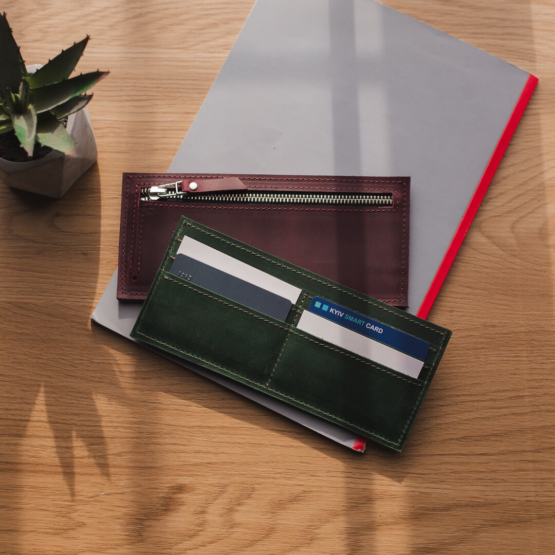 Custom Leather Long Wallet, Slim Long Wallet, Minimalist Women Wallet ...