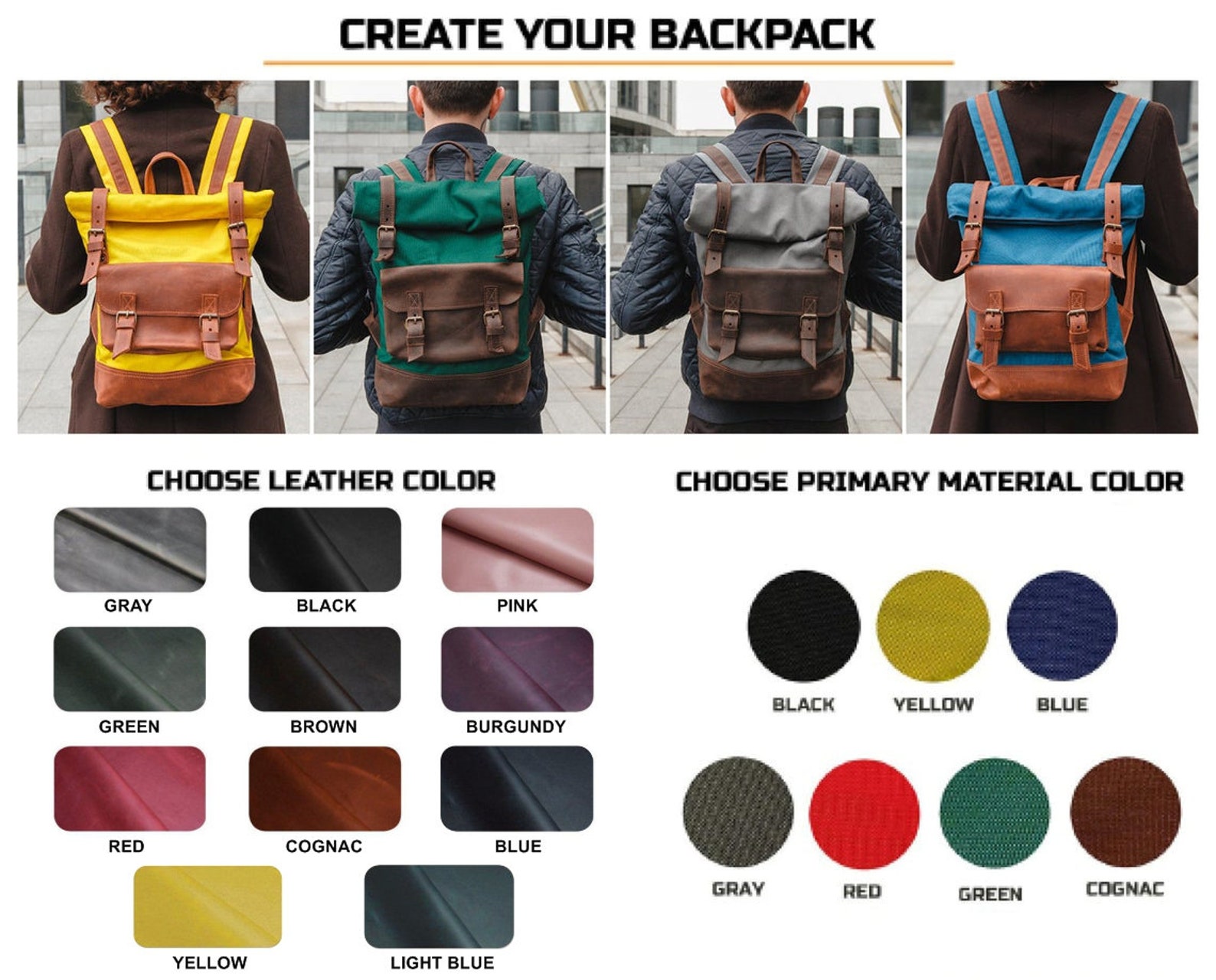 Waxed Canvas Backpackgray Backpackrolltop Backpackleather | Etsy