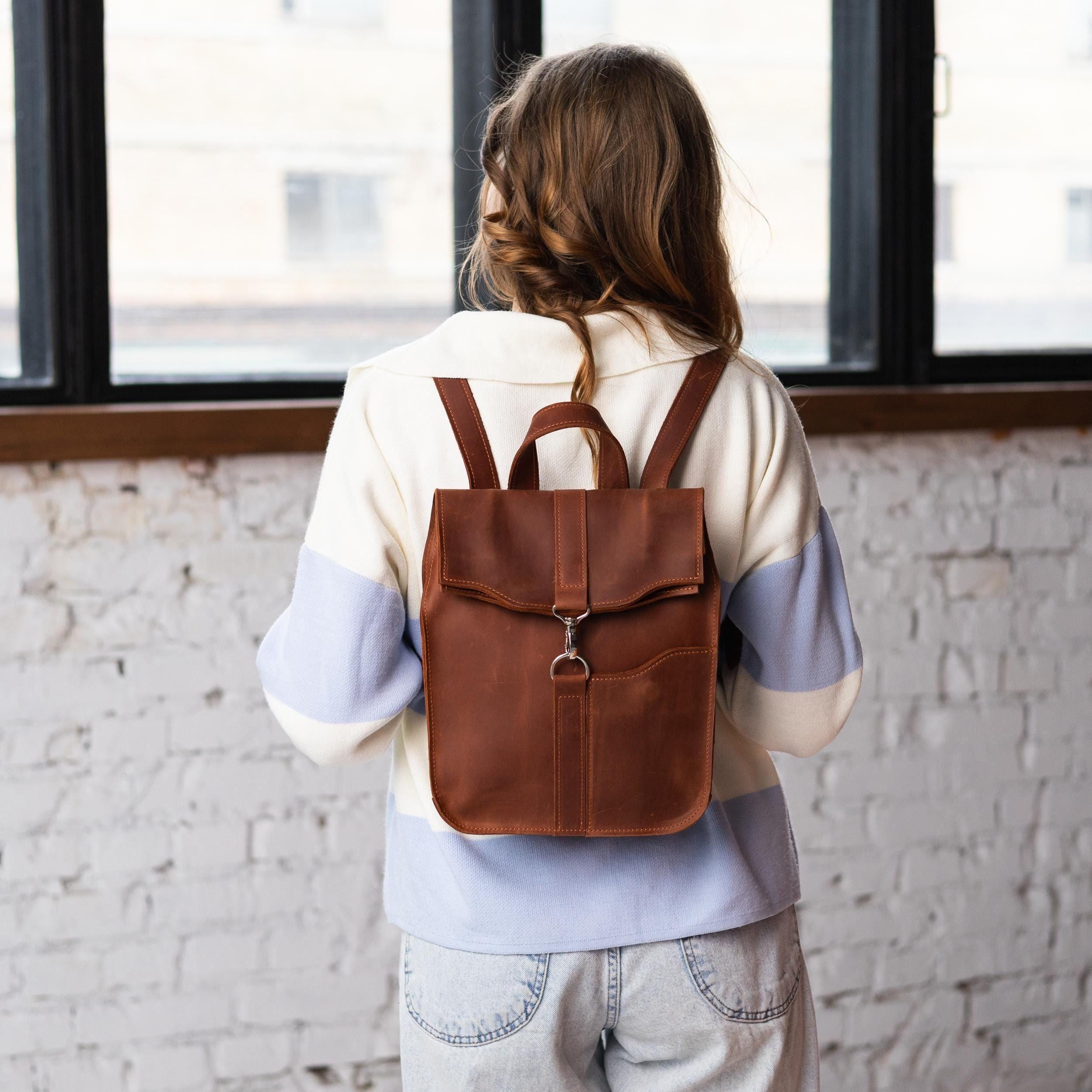 Small Backpack Women, Satchel Backpack, Brown Leather Backpack Purse ...