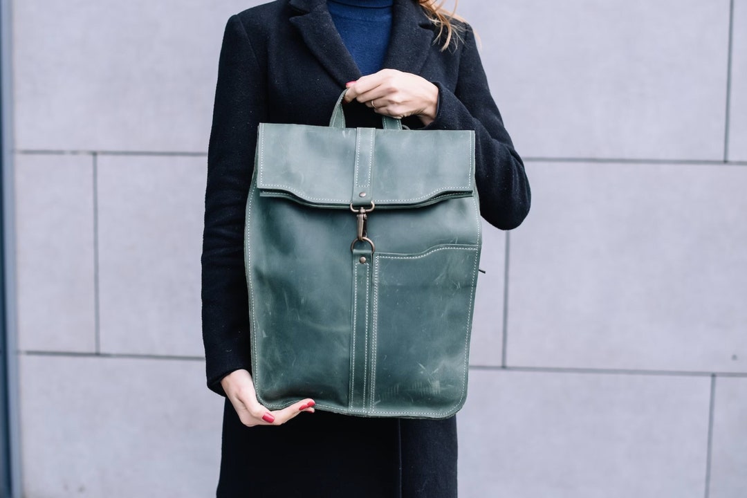 Leather Backpack Women,green Backpack,college Bag,backpack Laptop,denim ...
