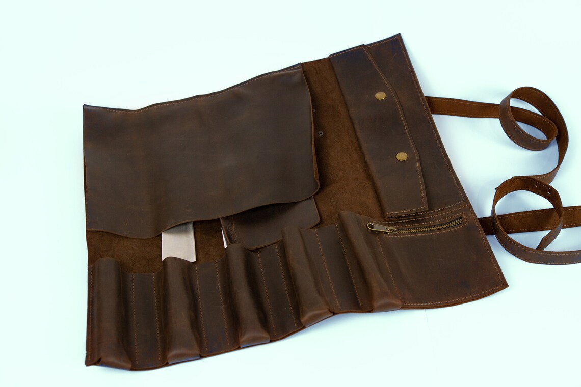 Knife bag chef Leather knife roll Chef knife roll Brown | Etsy